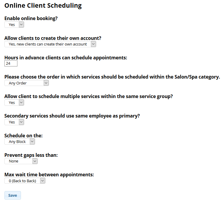 Online Client Scheduling Settings (OCS) w/ Video